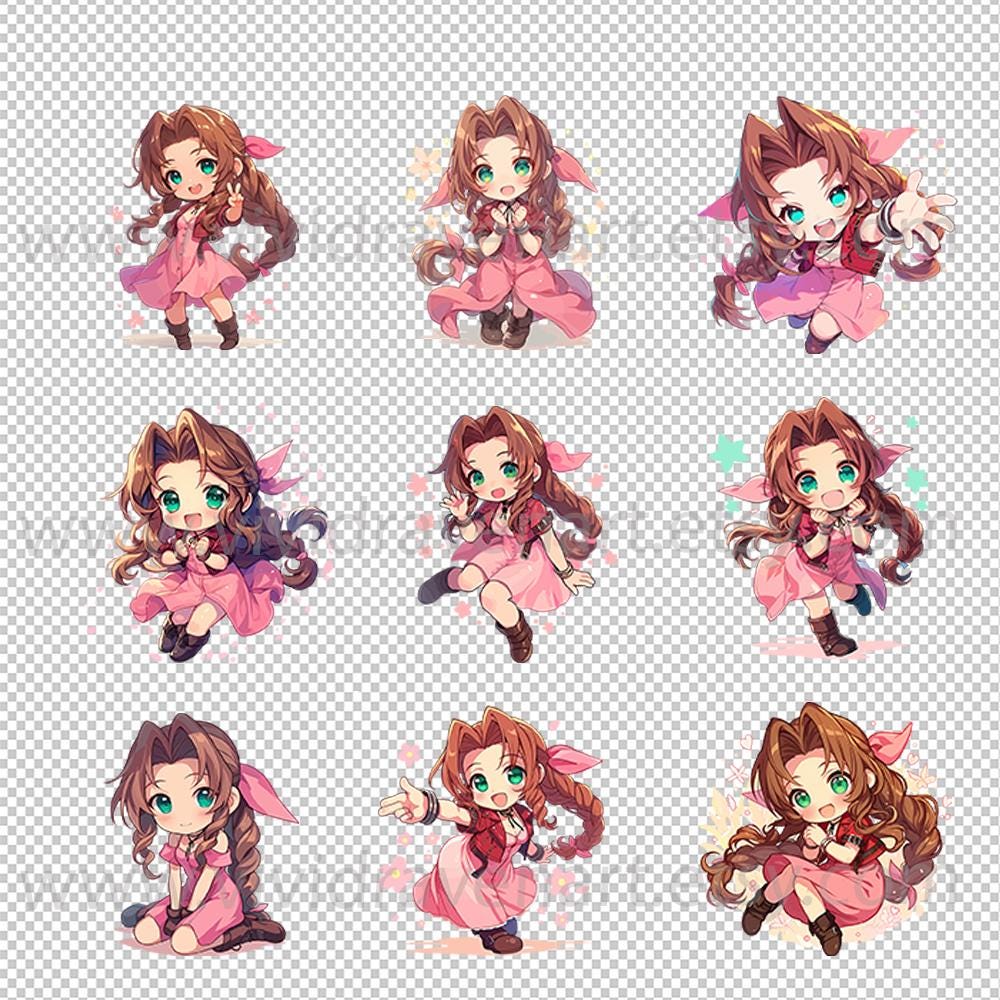 Aerith Chibi PNG Clipart Set (digital Download) - Etsy