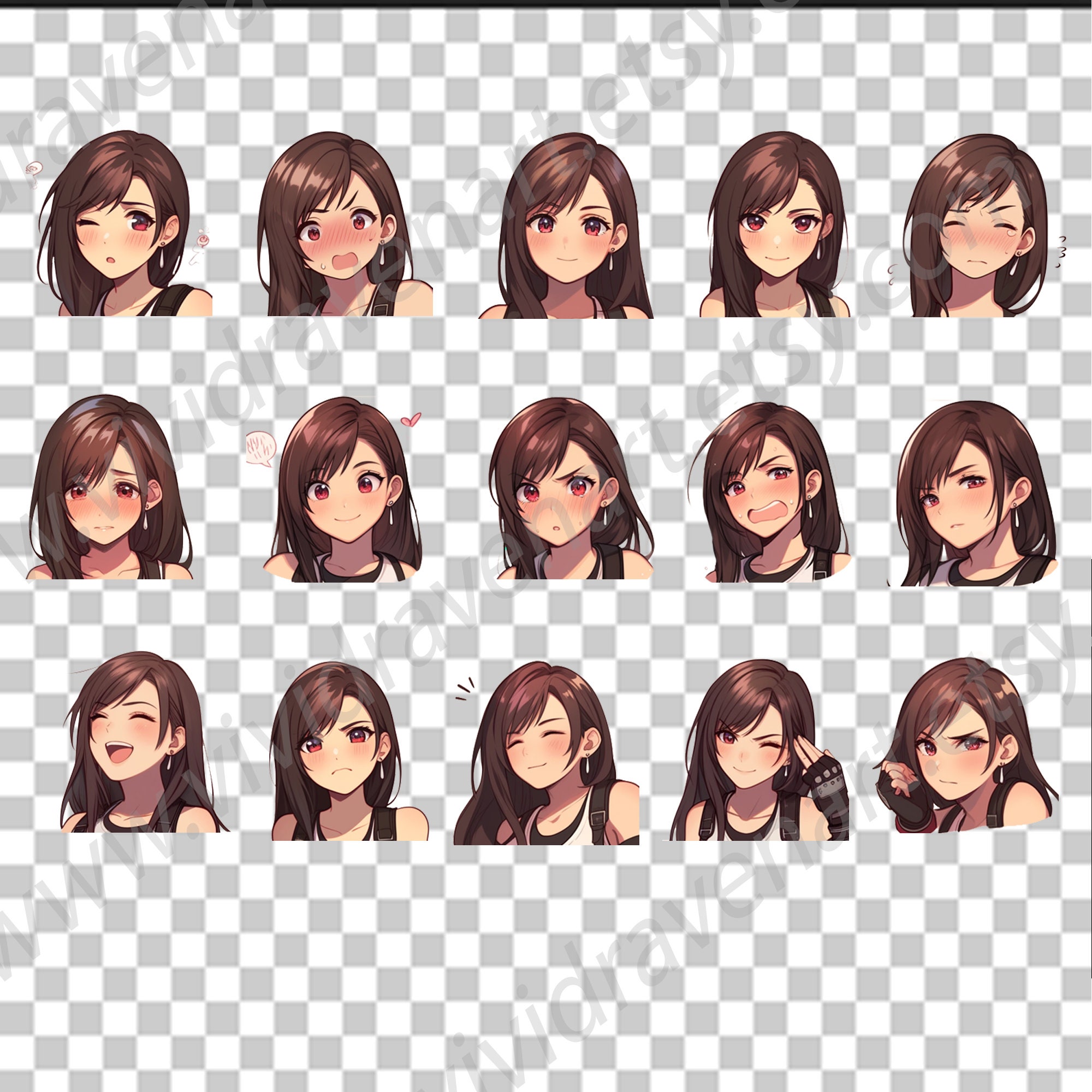 Tifa Lockhart Final Fantasy VII Emotion PNG Emote Set for Discord ...