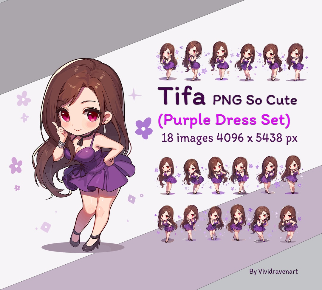 Tifa Purple Dress: Cute PNG Collection Set - Etsy