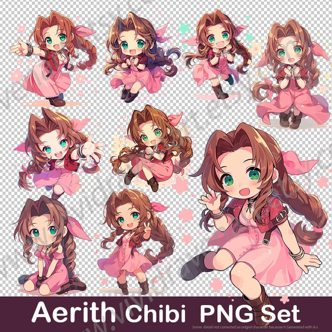 Aerith Chibi PNG Clipart Set (digital Download) - Etsy