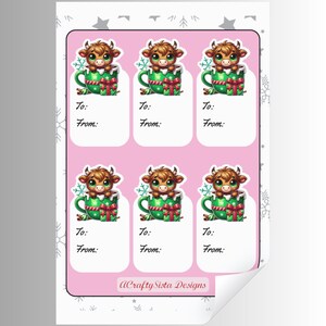 Hyland Cow Christmas Gift Tags Printable Holiday to and From Tags ...