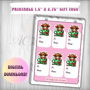 Hyland Cow Christmas Gift Tags Printable Holiday to and From Tags ...