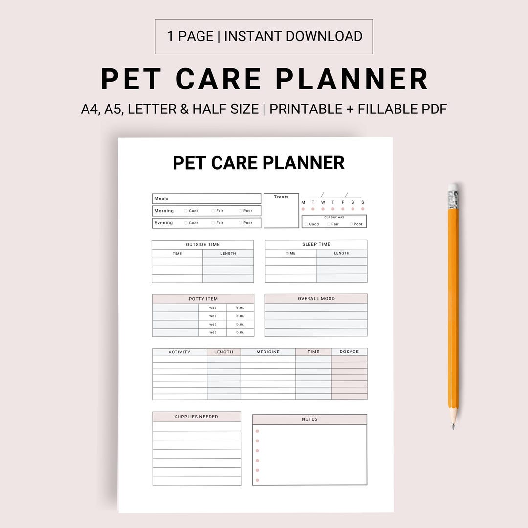 PET CARE PLANNER, Pets Planner, Printable Pet Planner, Puppy Organizer ...