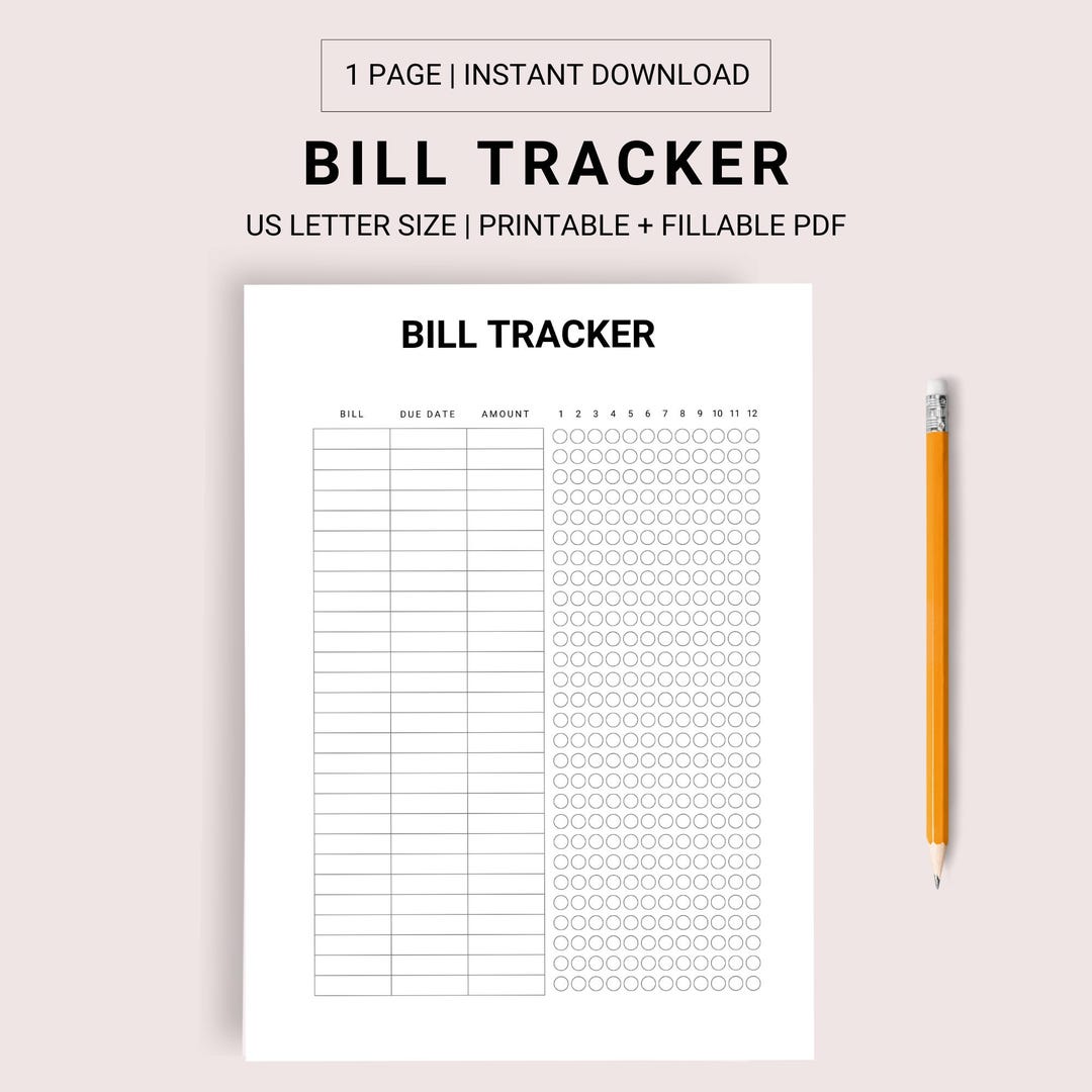 BILL TRACKER PRINTABLE, Bill Books, Multi Year Bill Tracker, Monthly ...