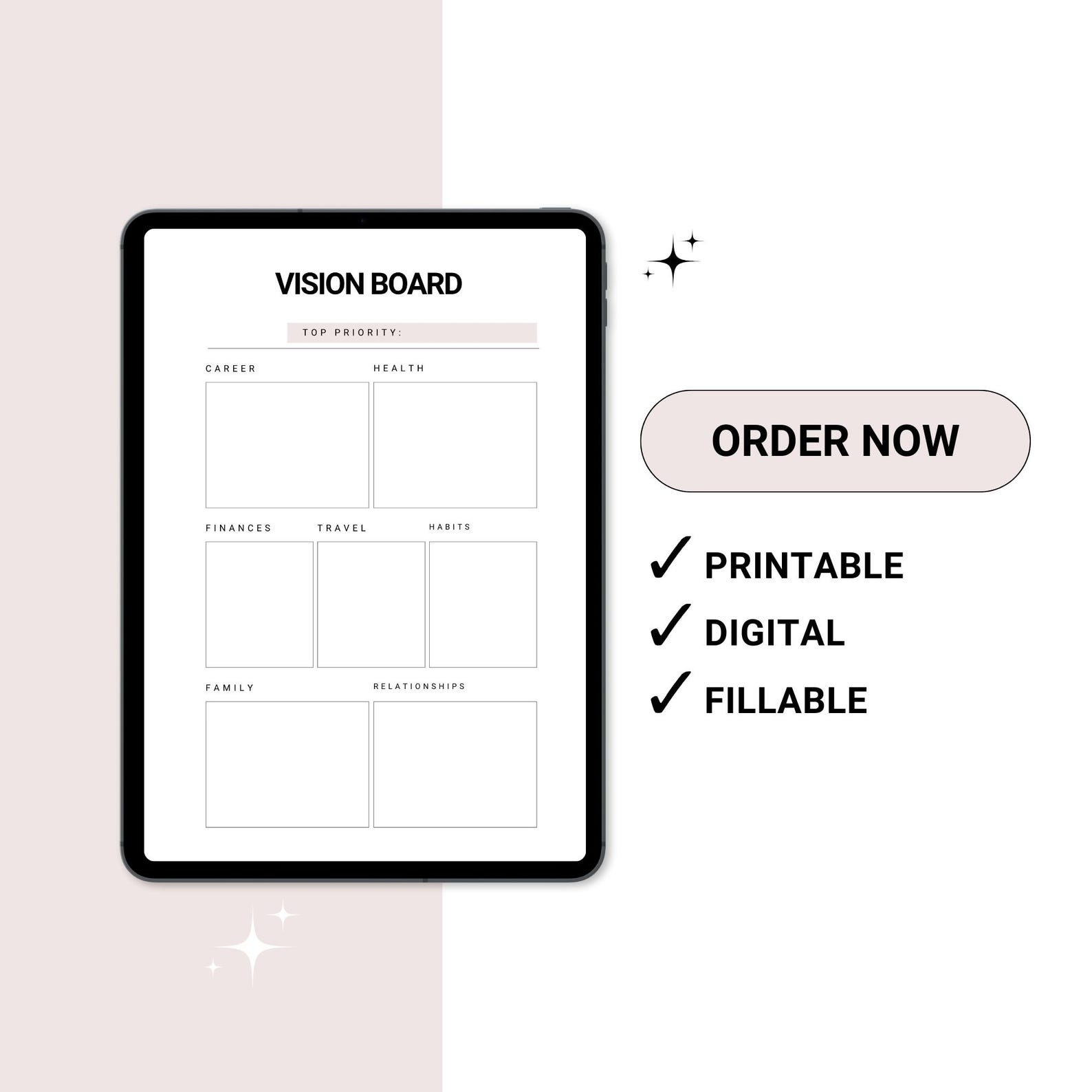 VISION BOARD PRINTABLE, Vision Board, Law of Attraction, Vision Board ...