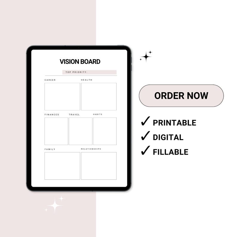 VISION BOARD PRINTABLE, Vision Board, Law of Attraction, Vision Board ...