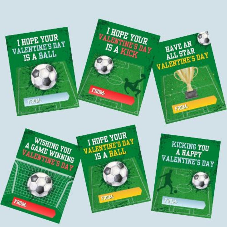 SOCCER Valentine's Day Cards for Kids, INSTANT Printable Digital ...
