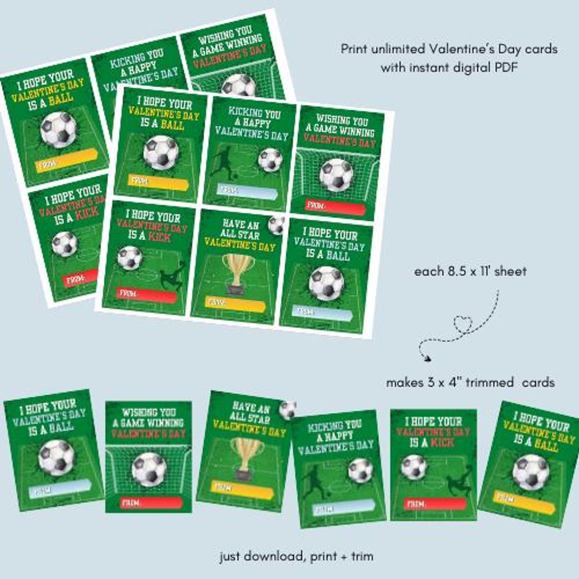 SOCCER Valentine's Day Cards for Kids, INSTANT Printable Digital ...