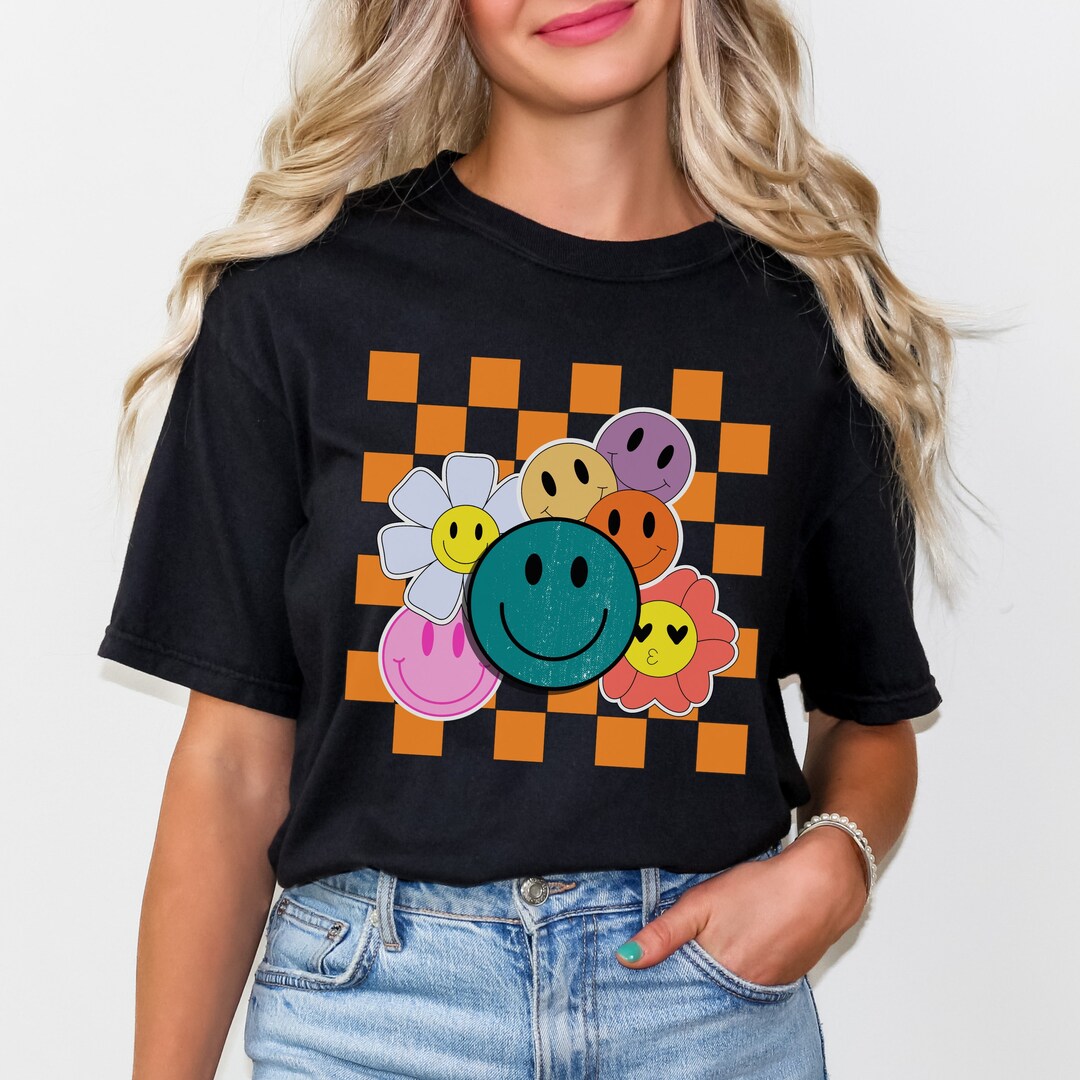 Checkered Pattern Smile Face Shirt,retro Smiley Face Shirt,smile Face ...