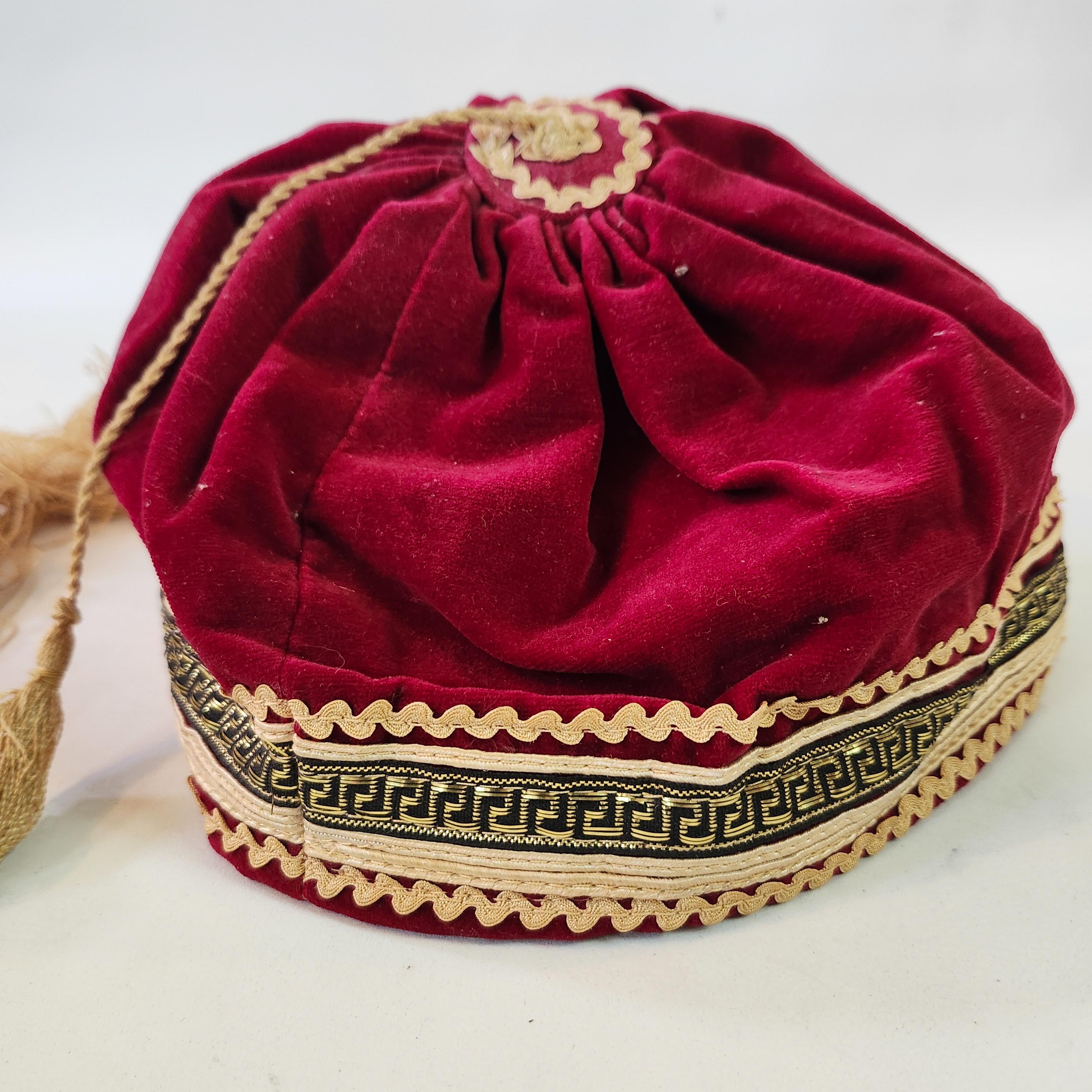 Red Velvet Traditional Greek Hat With Tassel, Skull Cap, Vintage Hat ...