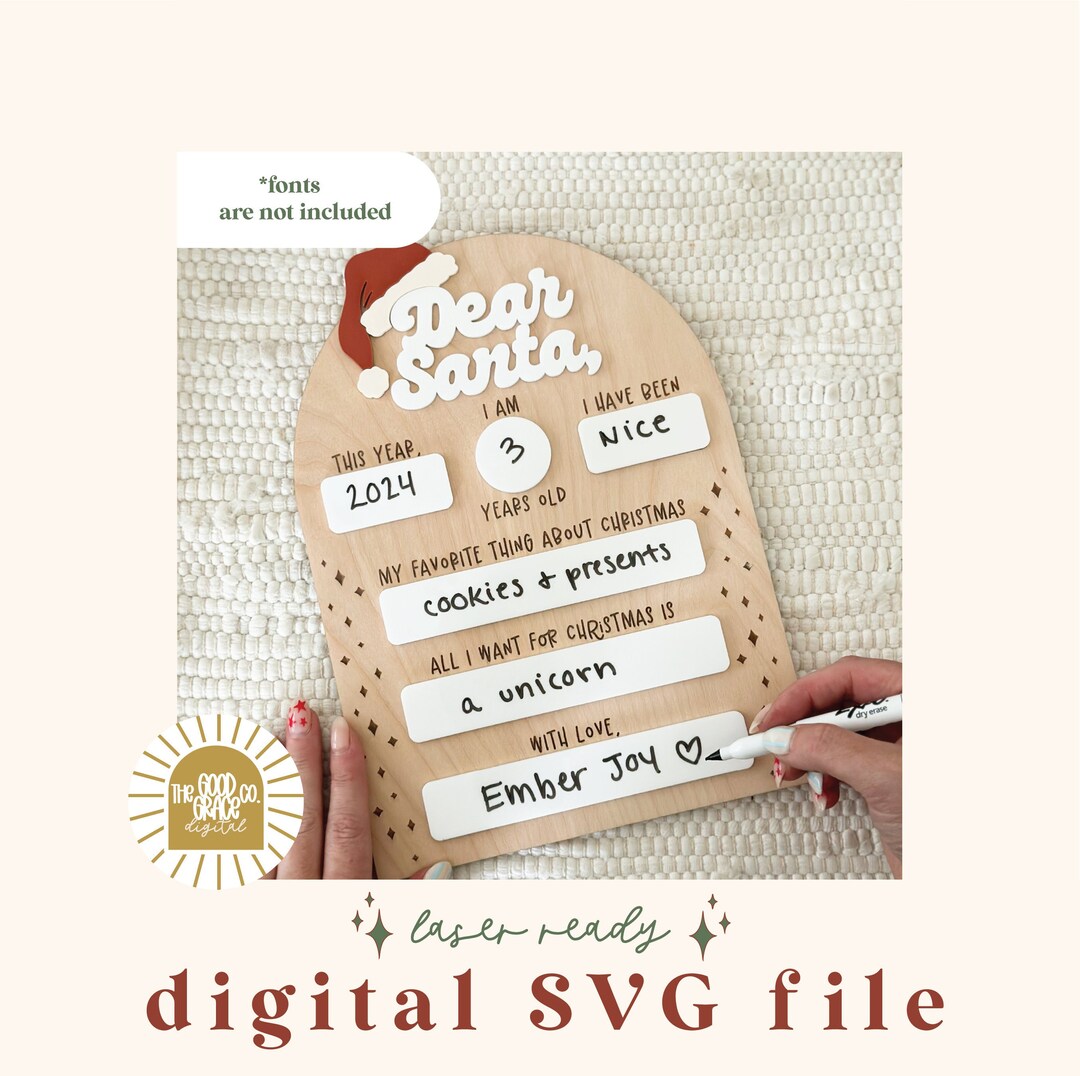 SVG Dear Santa Sign File | Christmas Laser File | Dear Santa Dry Erase ...