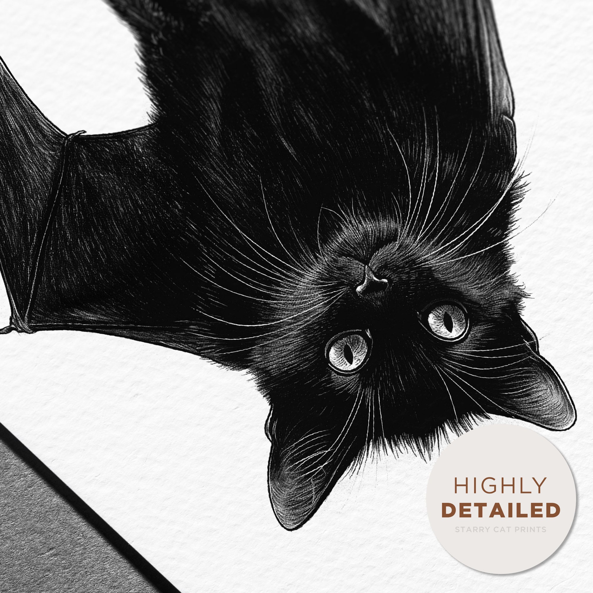 Cat Bat Illustration Print, Cute Gothic Wall Art, Dark Academia Wall ...