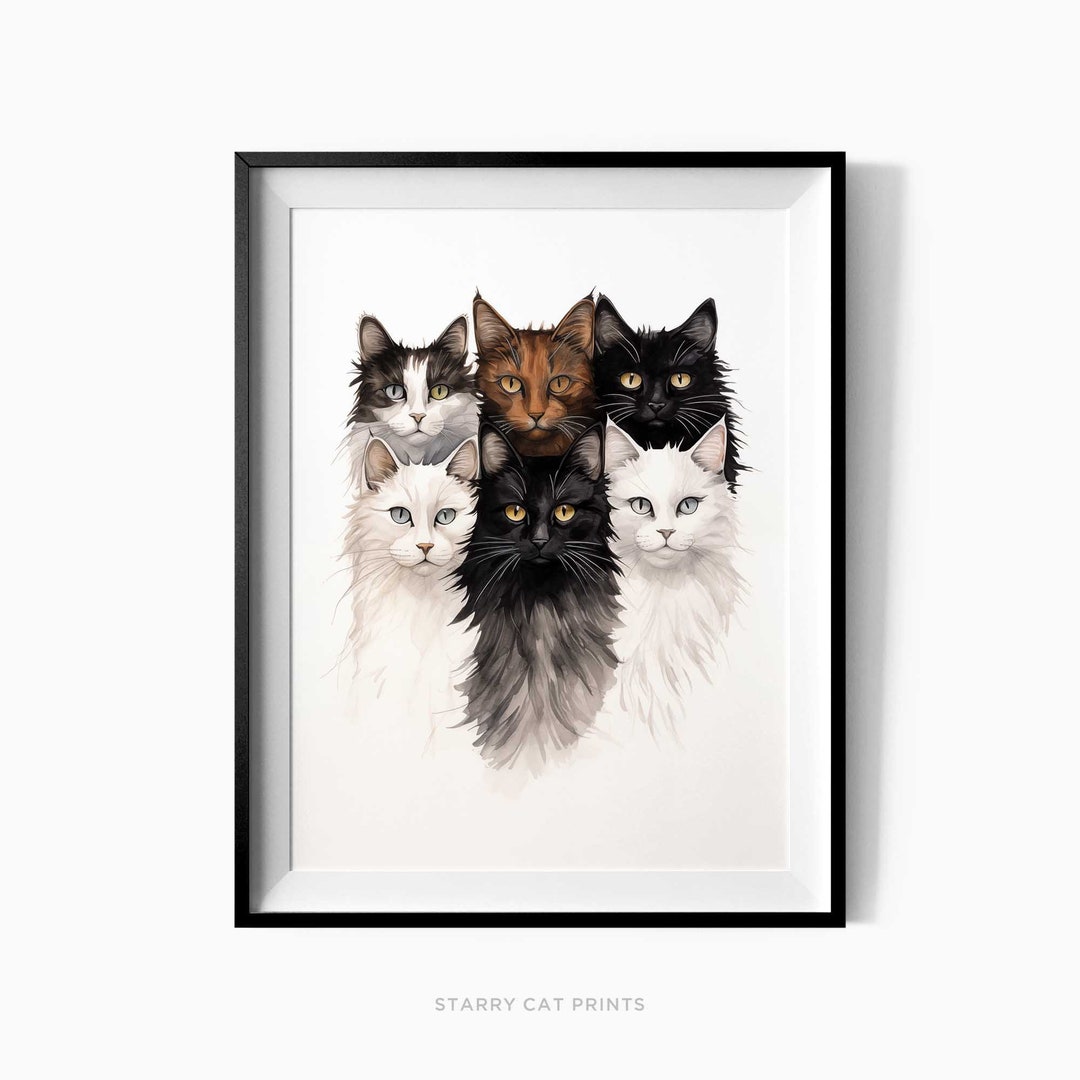 Charismatic Cats Digital Wall Art Print, Funny Cats Poster, Cute ...