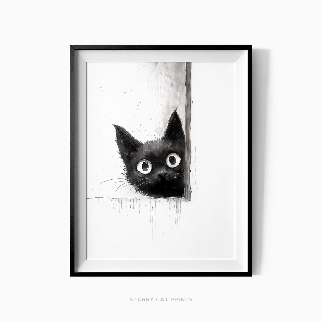 Funny Cat Art, Cat Poster, Cat Wall Decor, Cute Kitten Illustration ...