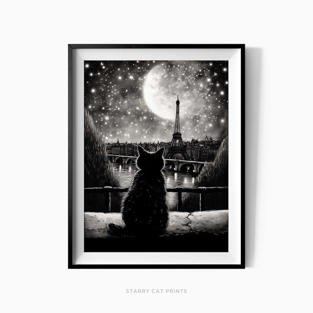 Eiffel Tower Paris Cat Art Print, Cute Kitten Illustration, Cat Lover ...