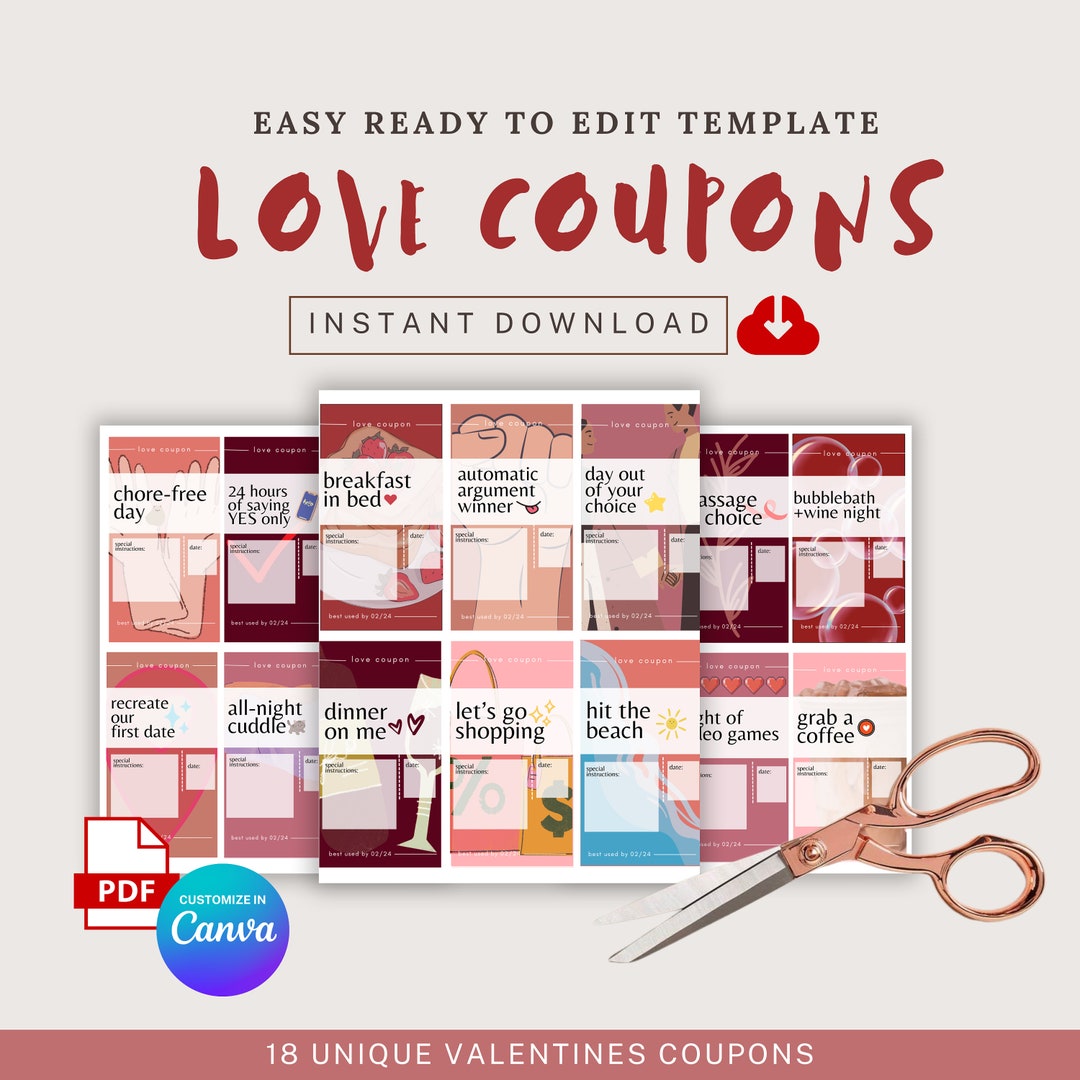 Editable Love Coupon Book Printable Coupon Book, Valentine's Day Gift ...