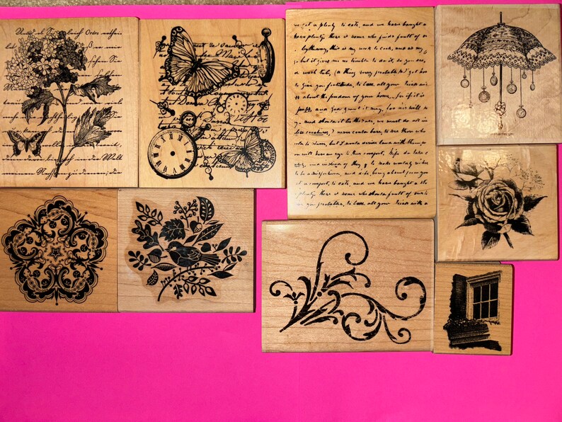 9 Beautiful Stamps. Rose, Flowers, Birds, Umbrella - Etsy