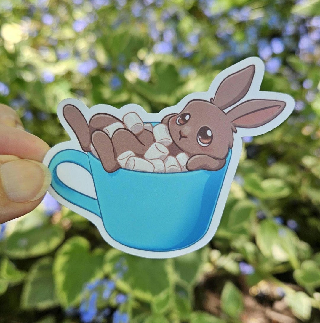 Cup of Cocoa Bunny Sticker: Cozy Rabbit, Vinyl, Die Cut and Waterproof ...