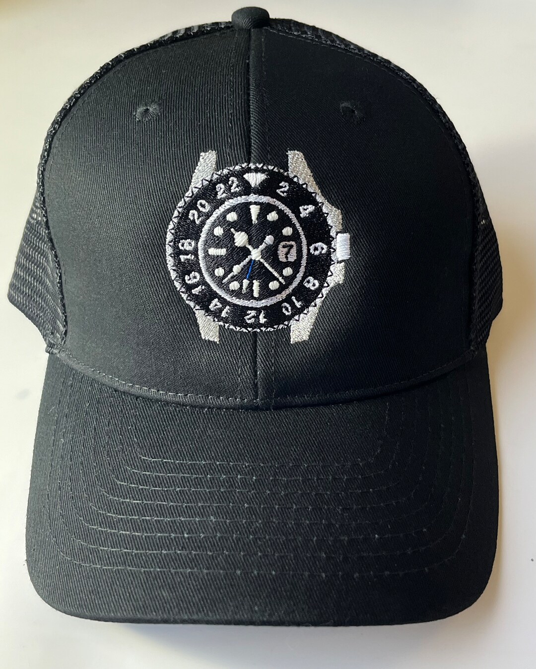 Glow in the Dark Embroidered Black GMT Style Watch Mesh Black Trucker ...