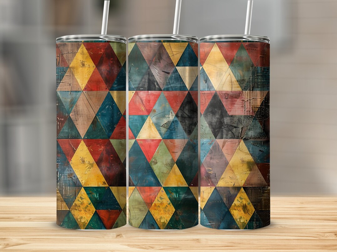 Geometric Triangle Tumbler Wrap, Colorful Abstract Design, Reusable Cup ...