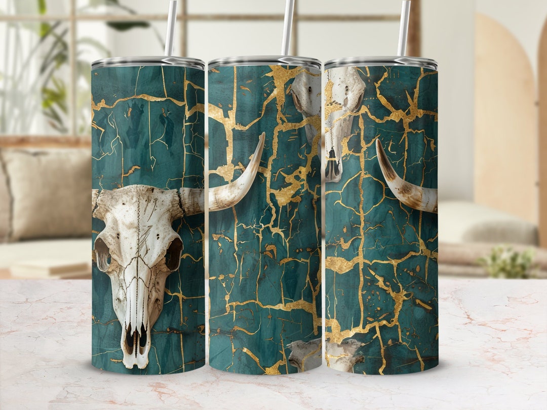 Western Cow Skull Pattern Tumbler Wrap Digital Download, Rustic Deer ...