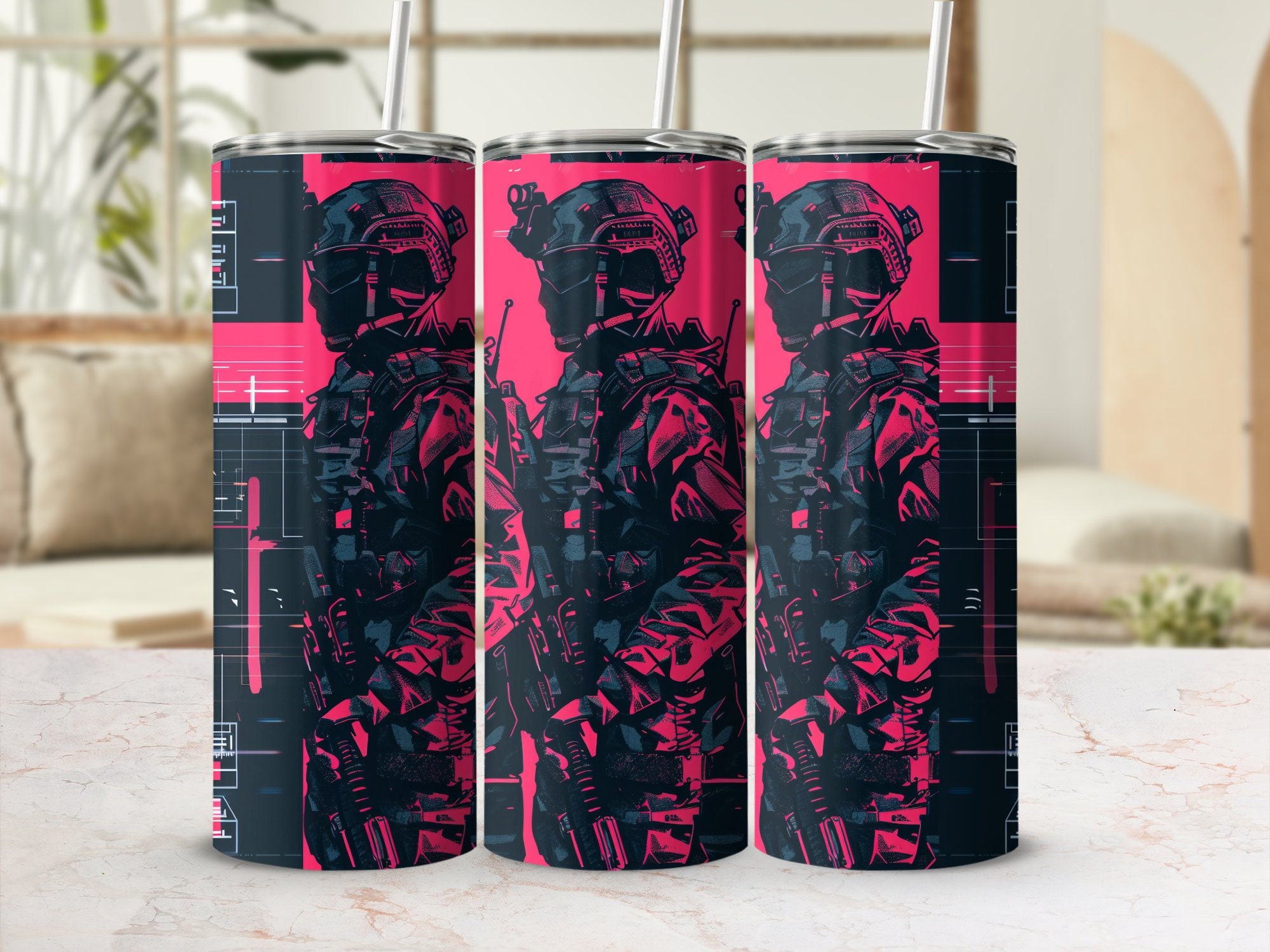 Cyber Soldier Tumbler Wrap, Futuristic Warrior Digital Cup Design ...