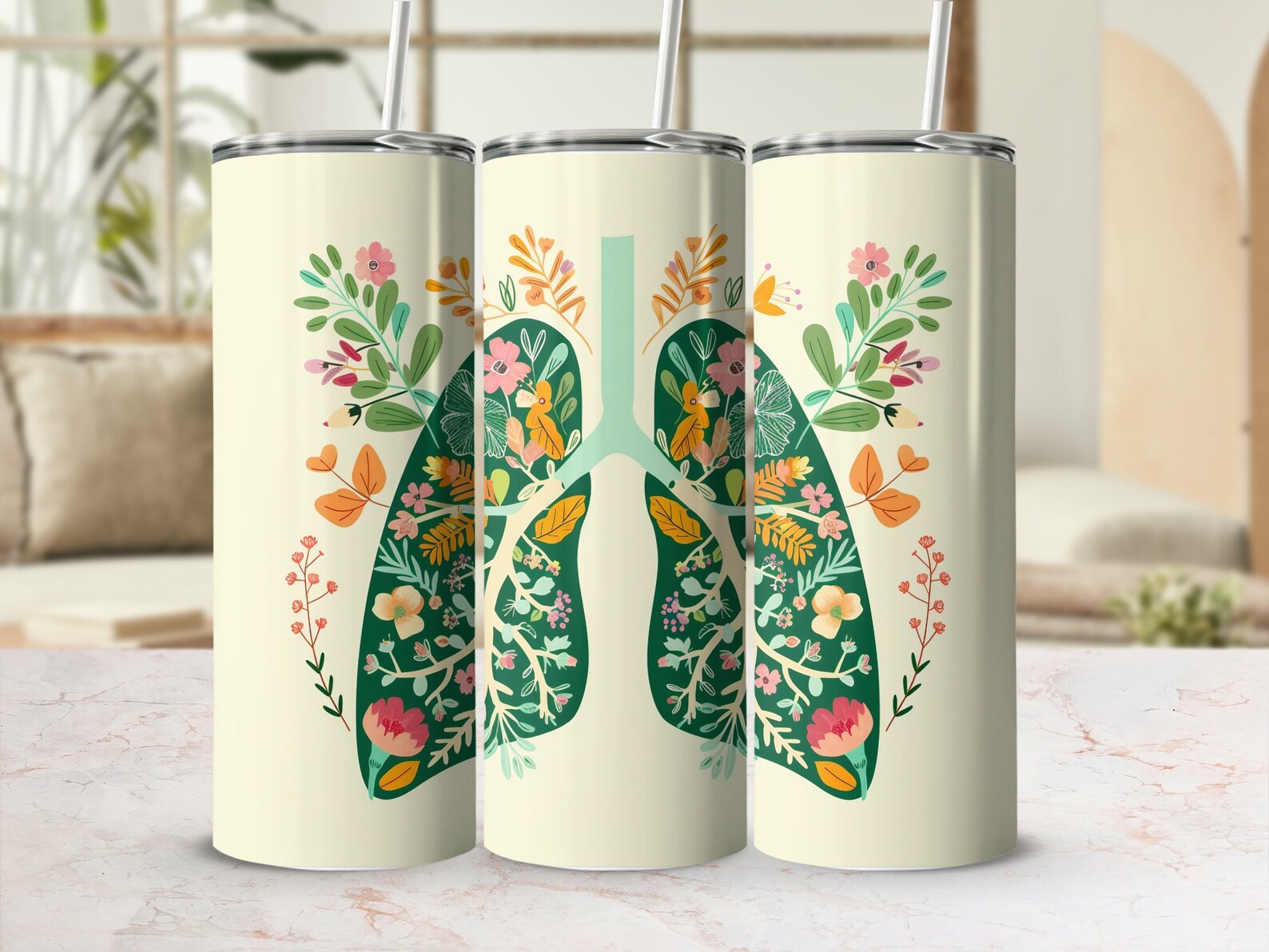 Floral Lungs Tumbler Wrap, Botanical Respiratory System, Nature ...