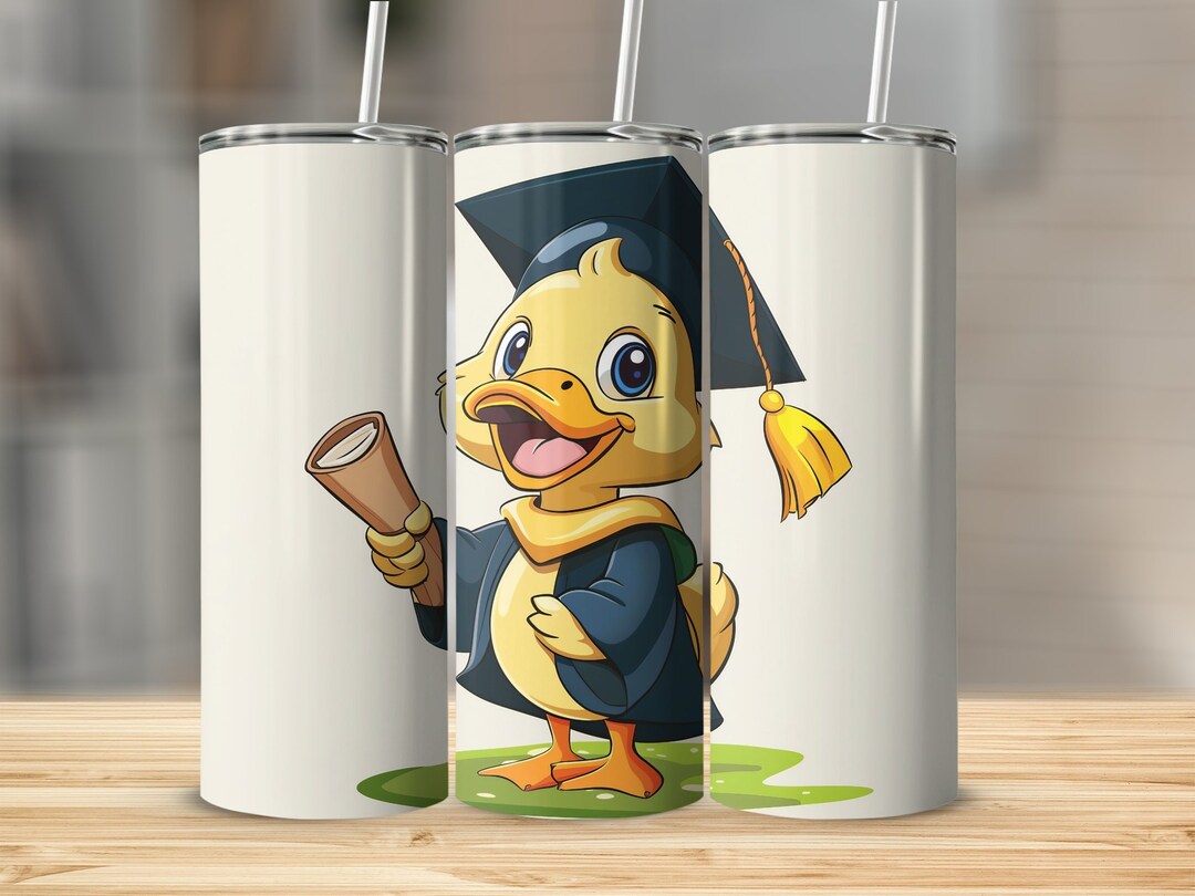 Graduation Duck Cartoon Tumbler Wrap, Cute Duckling Graduate Vinyl ...