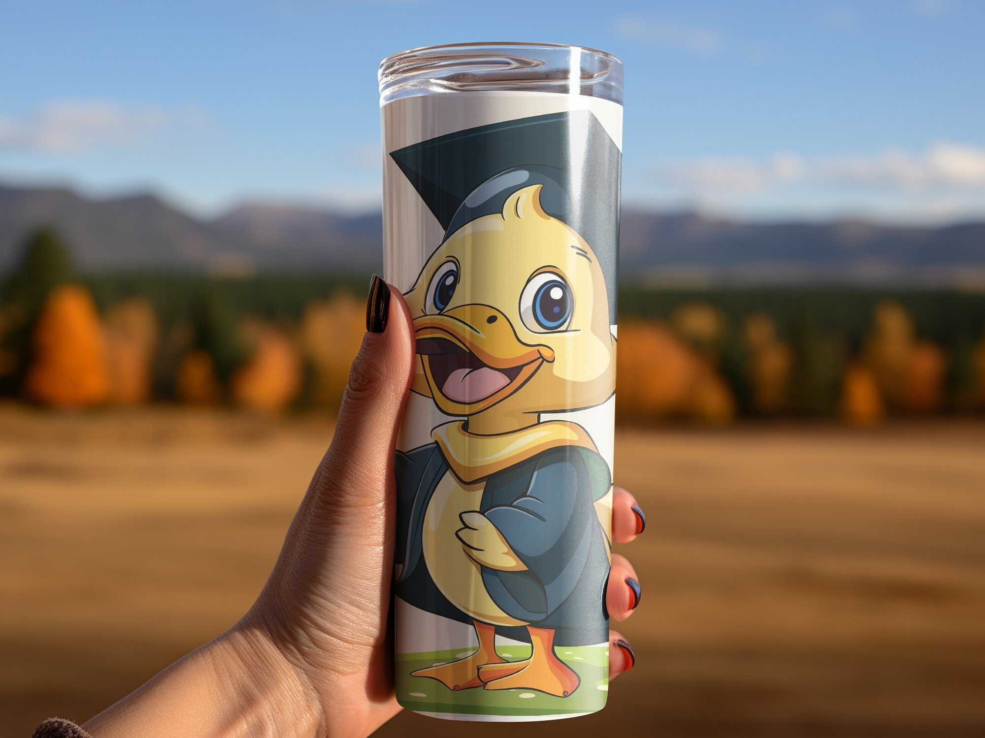 Graduation Duck Cartoon Tumbler Wrap, Cute Duckling Graduate Vinyl ...
