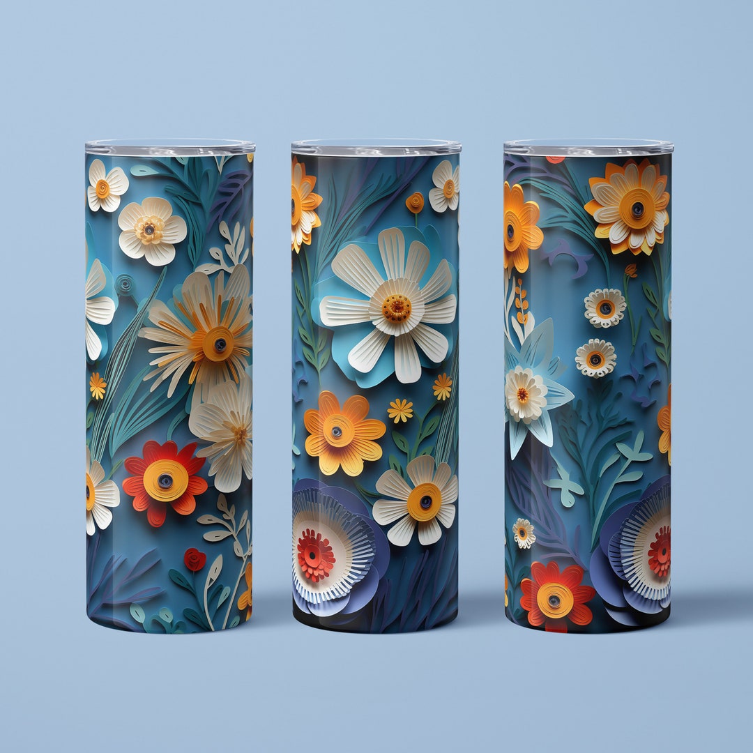 Oceanic Paper Florals Tumbler Design - 20oz Nautical Blossom Template ...
