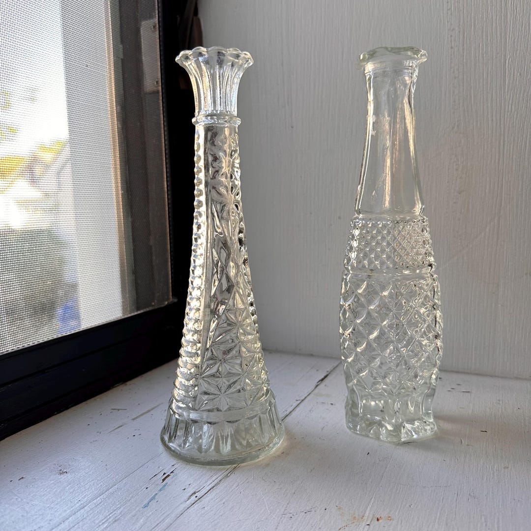 Anchor Hocking Vases. Set of 2. Wexford Clear Criss-cross Glass and ...