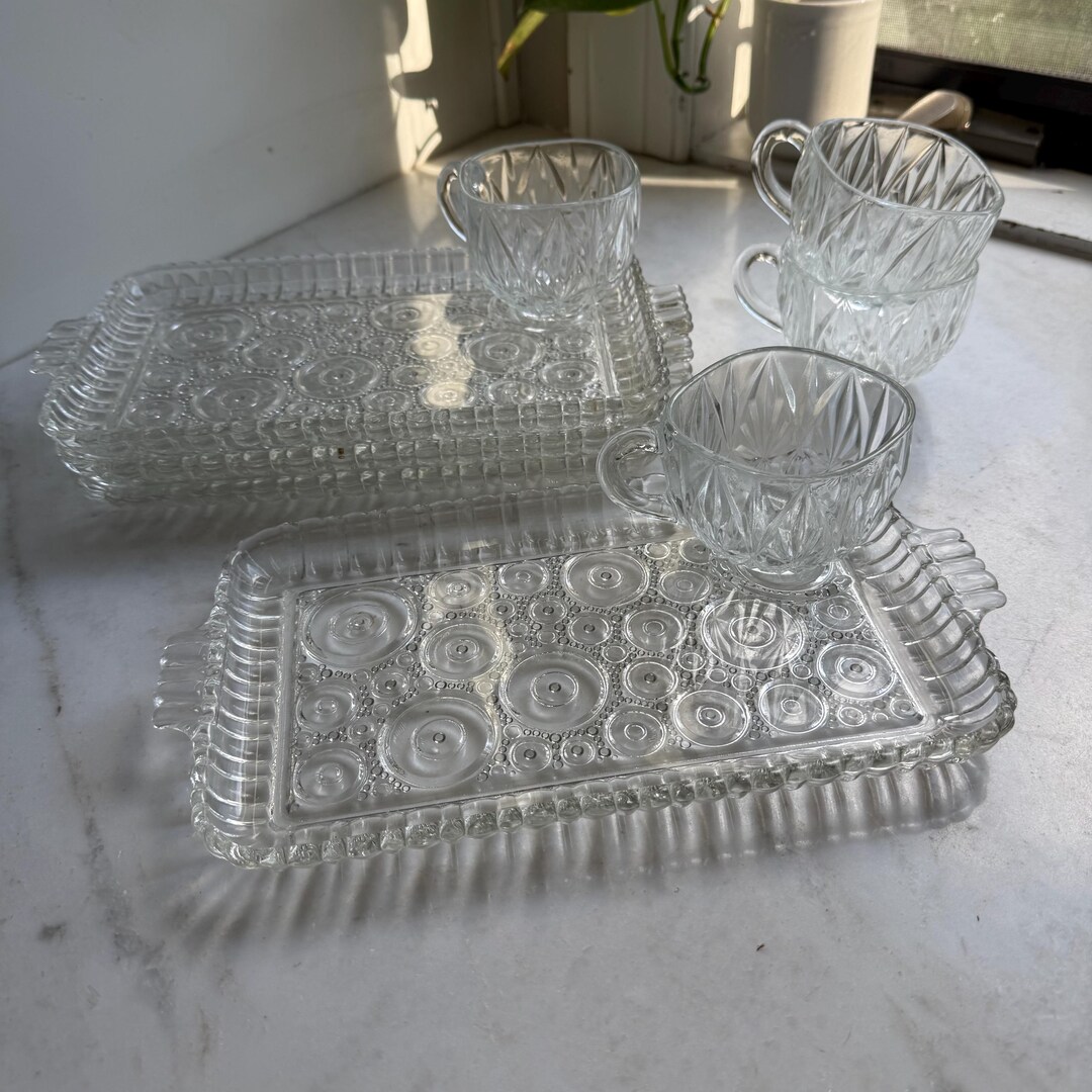 Vintage 8 Piece Anchor Glass Serva Snack Set | Glass Snack Plate and ...