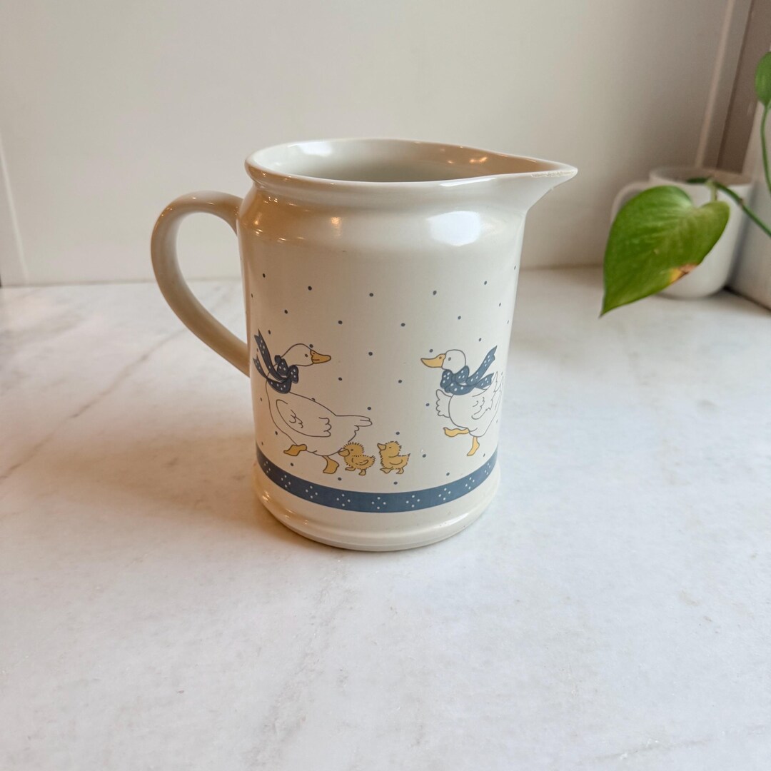 Vintage Ceramic Goose Ribbon Pitcher 1980s Country Kitchen Goose Duck ...