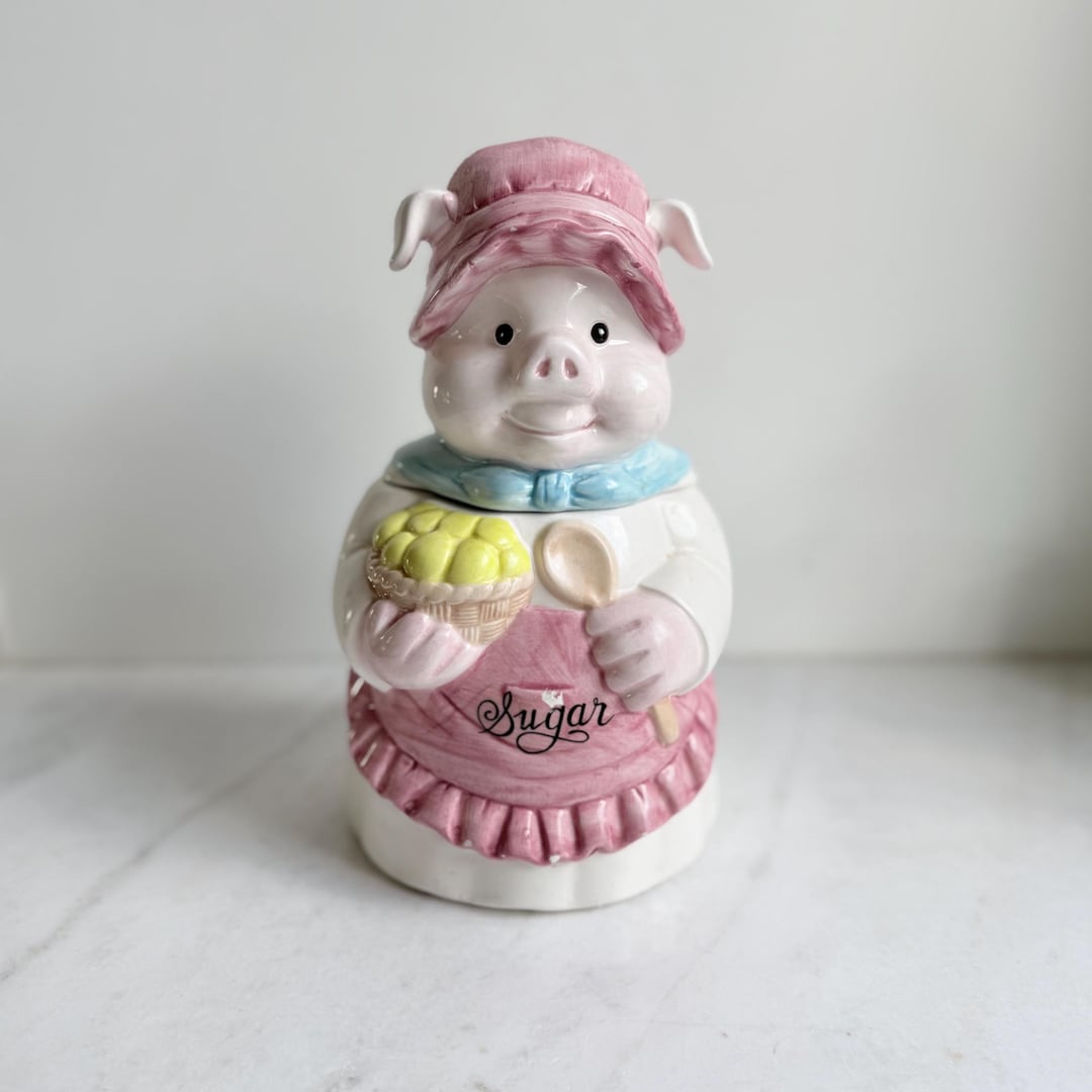Vintage Pink Pig Cookie Jar | Pig Chef Sugar Canister - Etsy