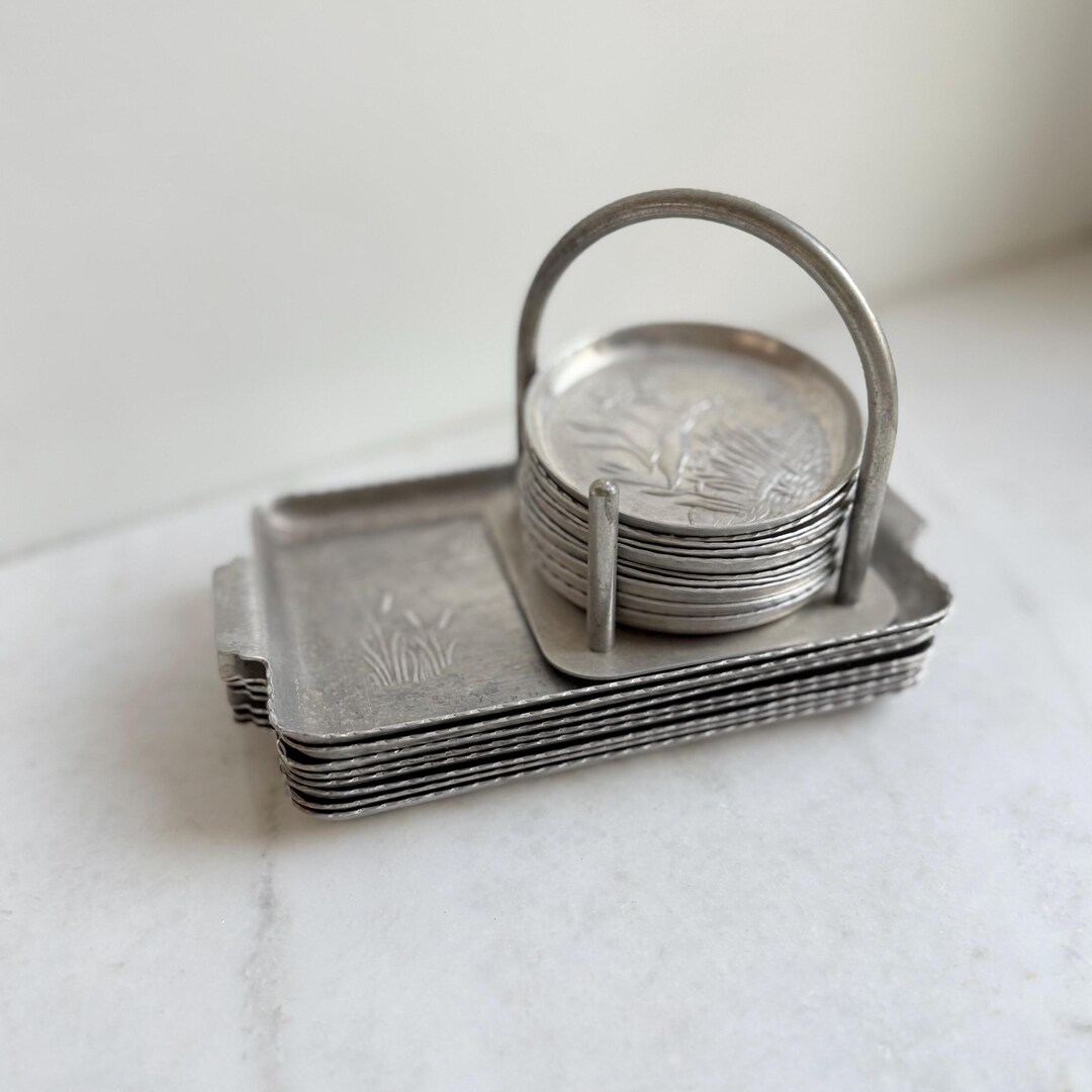 Vintage Aluminum Coasters Duck Mallard Hammered Crimped Set of 10 ...