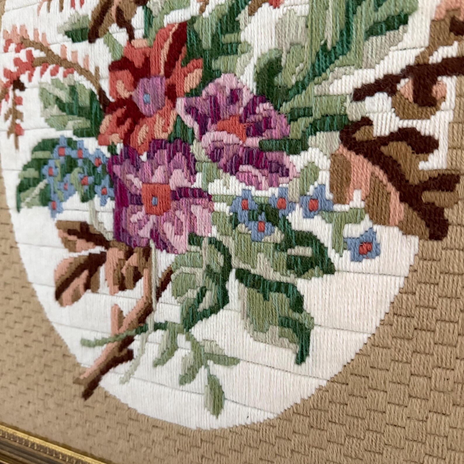 Vintage Floral Embroidery Wall Decor Needlepoint Vintage 1970s Vintage ...