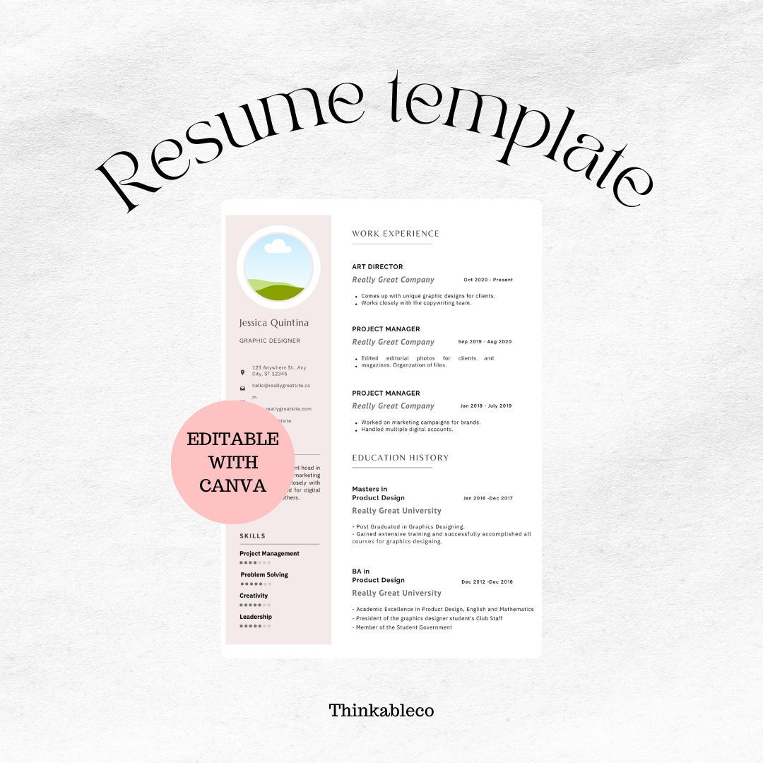Resume Template Editable Canva Template Etsy