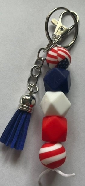 Red, White and Blue Bead Keychain - Etsy