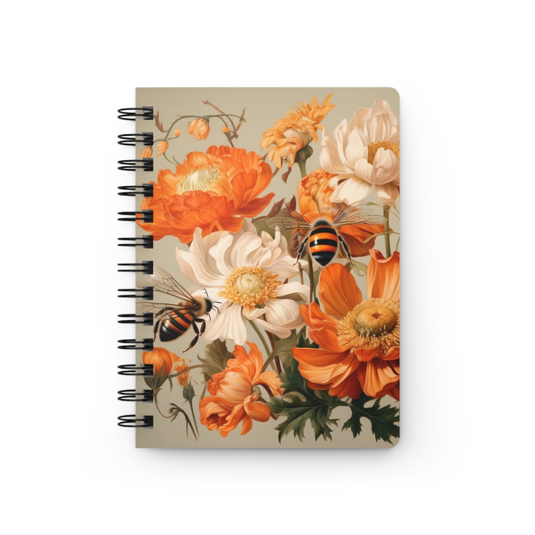 Botanical Bee Art: Glossy Laminated Journal Cover With Spiral Loop Wire ...