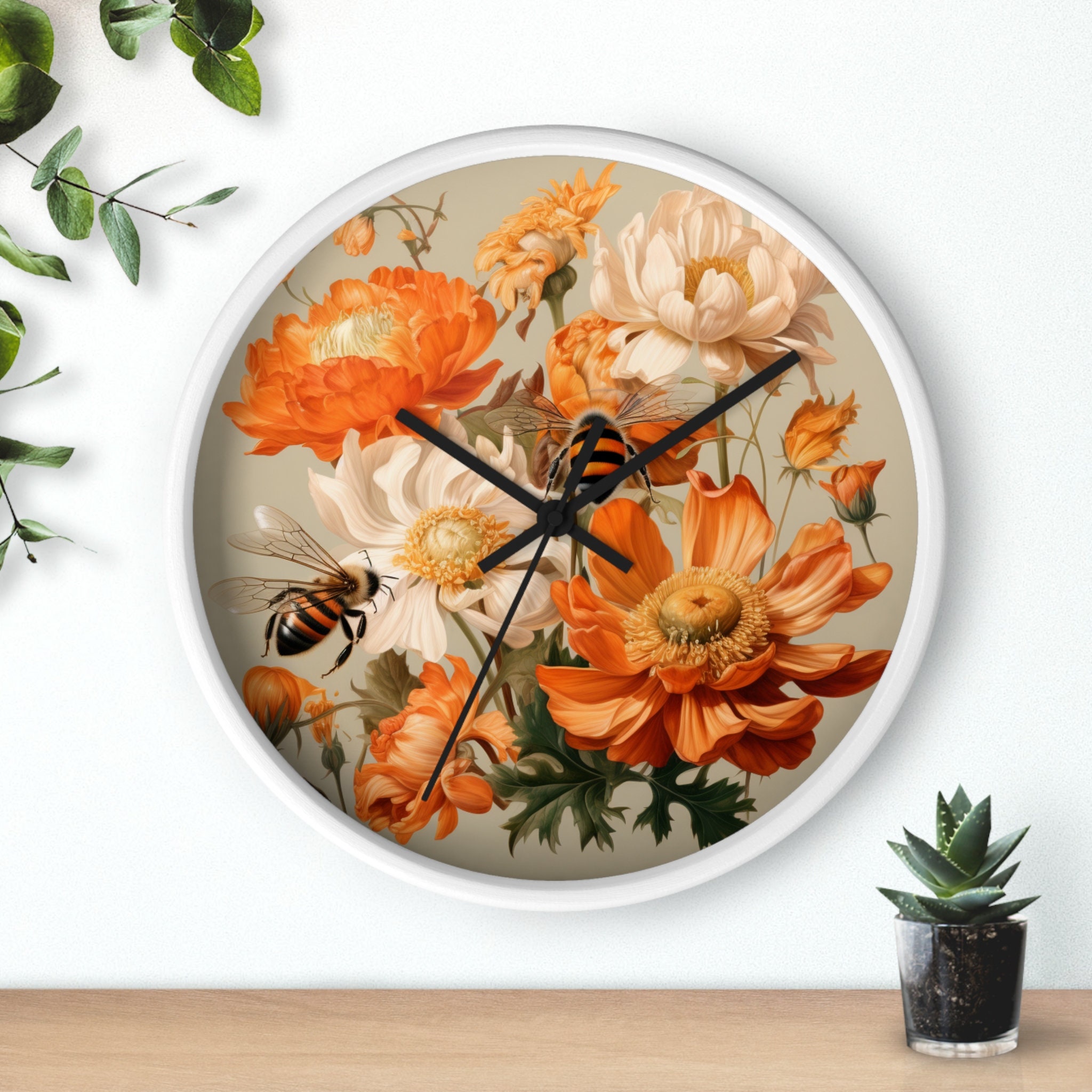 Botanical Bee Art: Bee Art Wooden Clock Plexiglass Wall Clock 10 ...