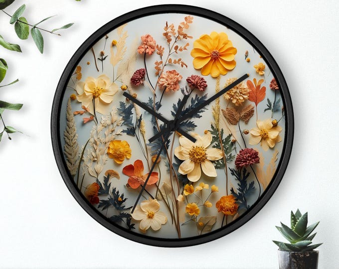 Pressed Flower Art: Flower Art Wooden Clock, Plexiglass, Wall Clock 10 ...