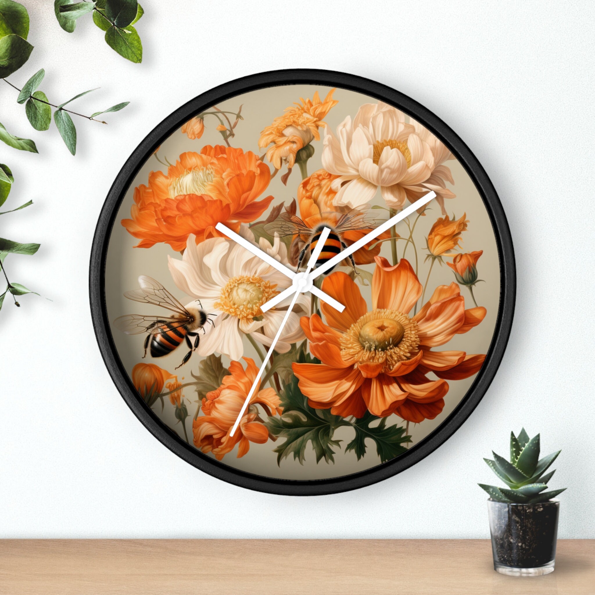Botanical Bee Art: Bee Art Wooden Clock Plexiglass Wall Clock 10 ...