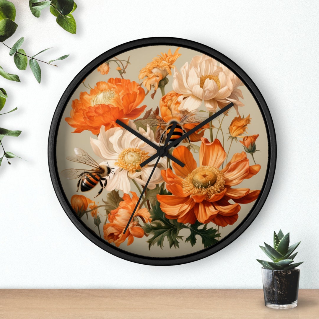Botanical Bee Art: Bee Art Wooden Clock Plexiglass Wall Clock 10 ...