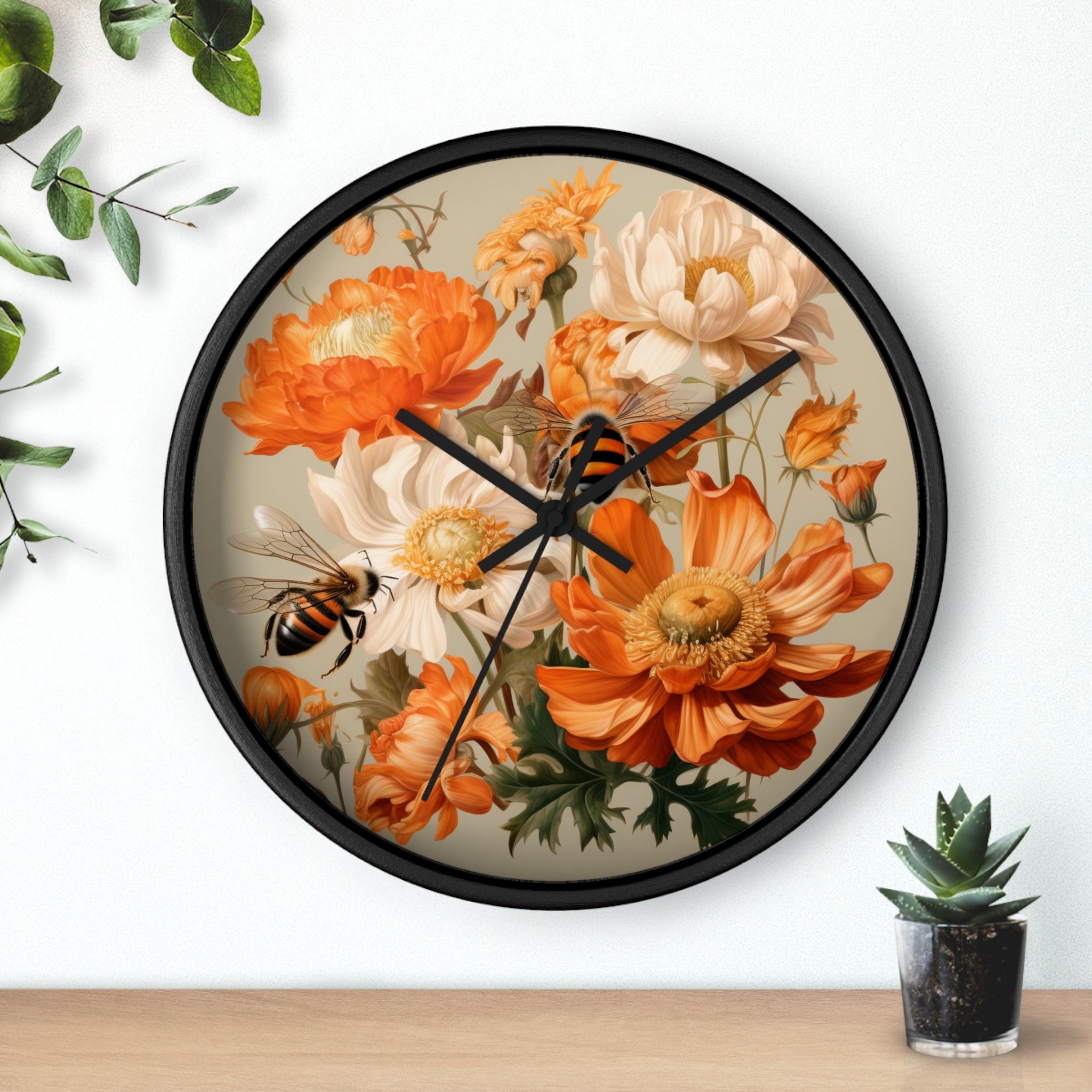 Botanical Bee Art: Bee Art Wooden Clock Plexiglass Wall Clock 10 ...