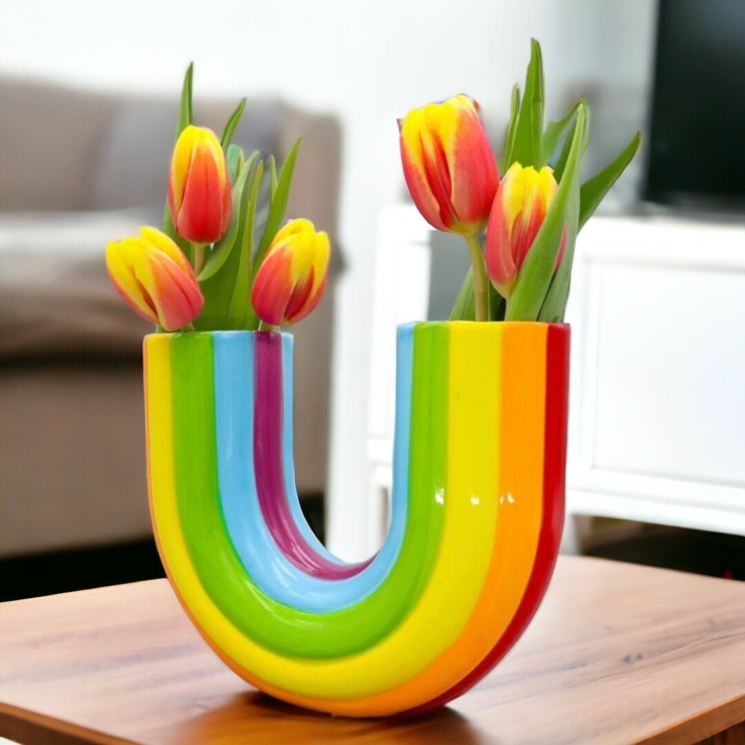 Rainbow Flower Vase, Resin Vase, Painted Vase, U Shaped Vase, Cute Vase ...