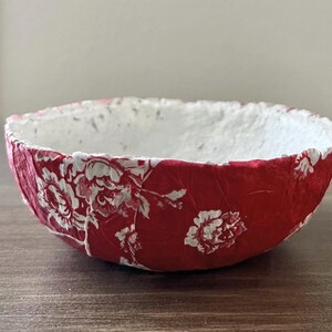 Paper Mache Bowl, Paper Pulp Decoupage Bowl, Flower Print Bowl, Vintage ...