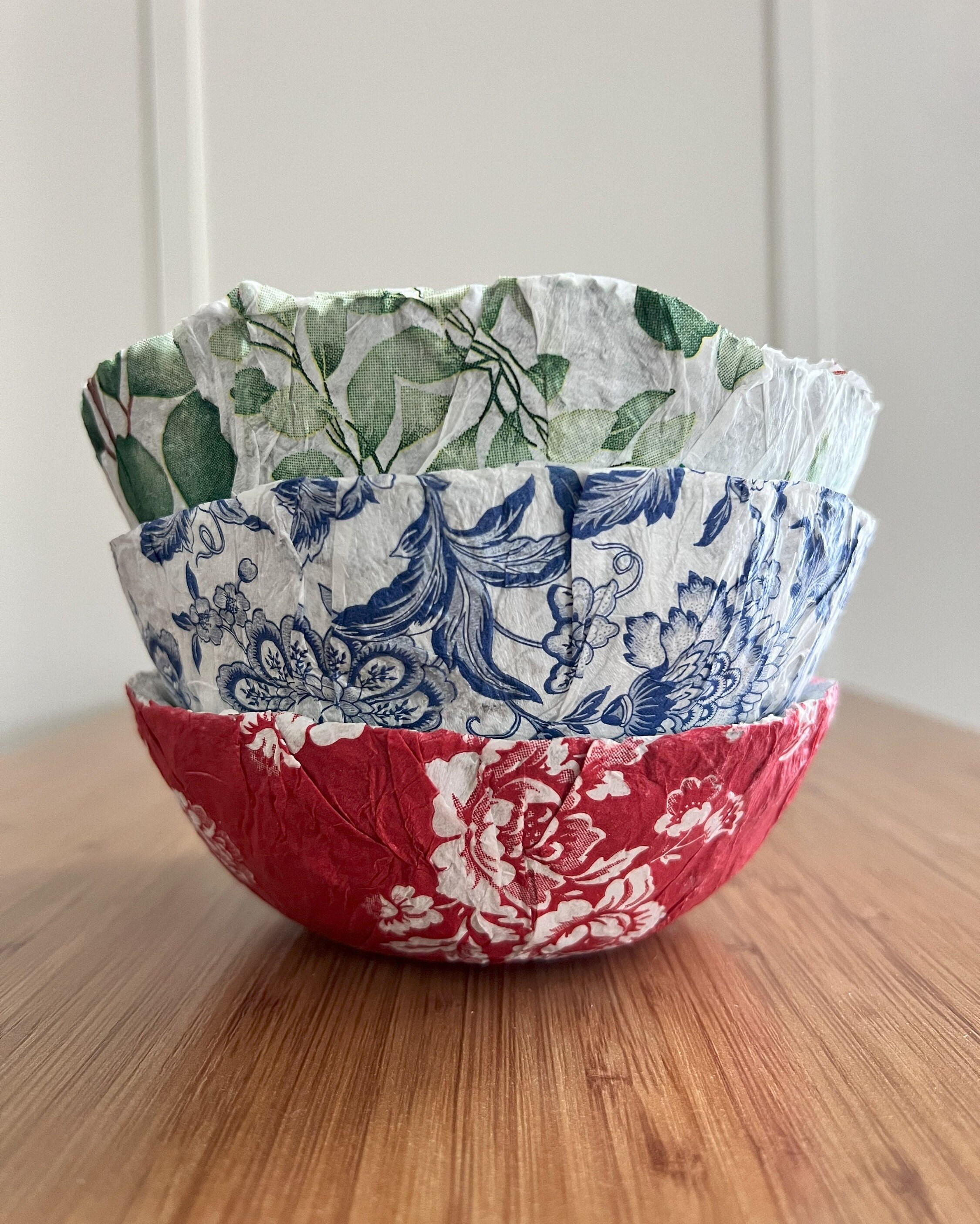 Paper Mache Bowl, Paper Pulp Decoupage Bowl, Flower Print Bowl, Vintage ...