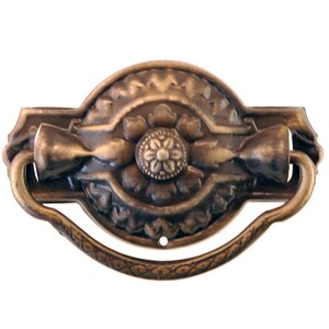 Colonial Revival Drawer Pull – Ornate Stamped Brass Back Plate, Cast ...