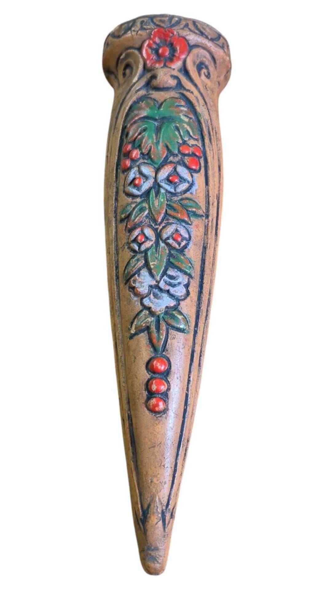 Wooden Japanese Wall Pocket Hand Carved Floral 9" X 2.5" Vase Storage ...