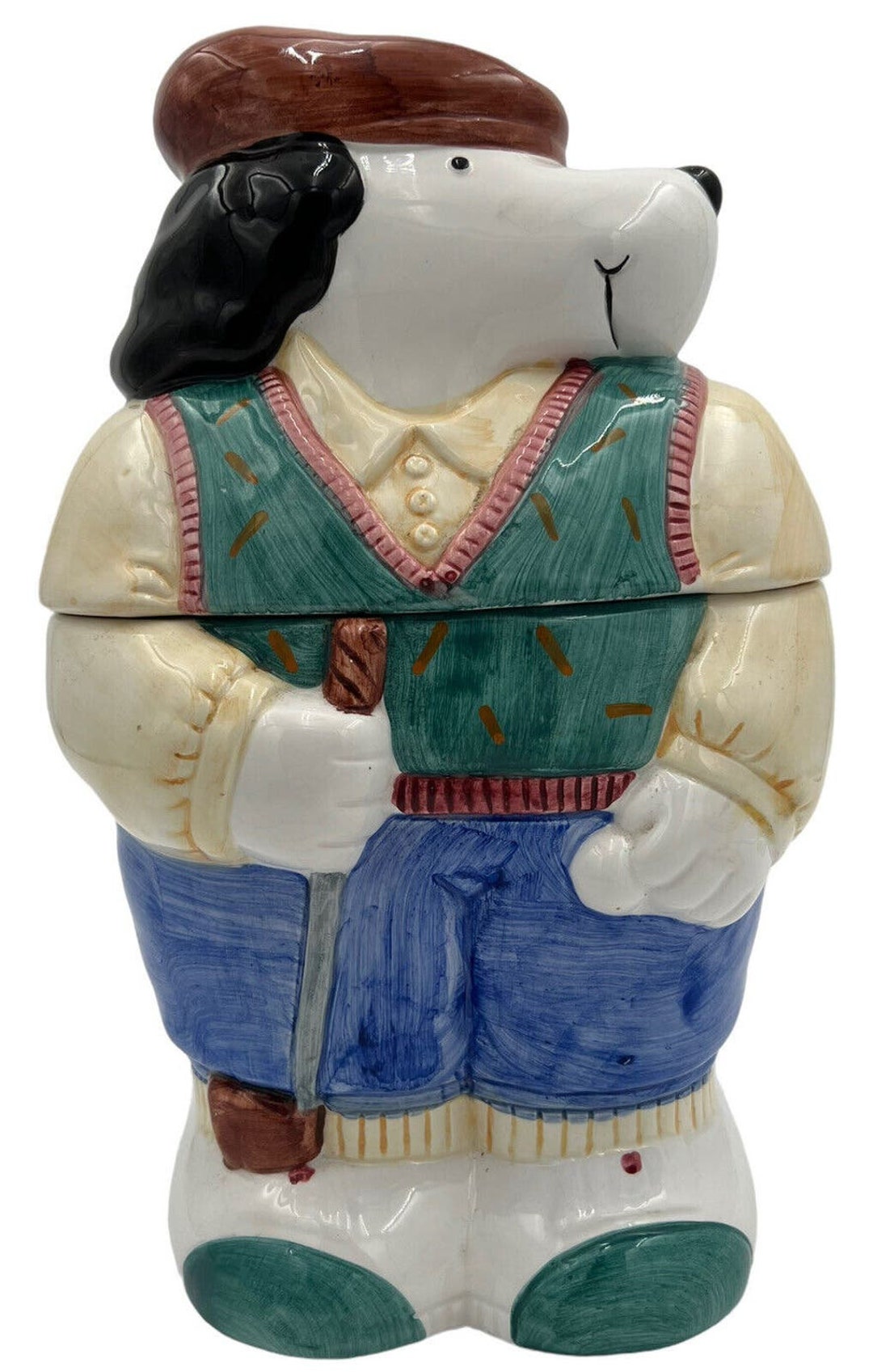 Coco Downey Beagle Dog Treat Jar Cookie Canister Golfing Dog Porcelain ...